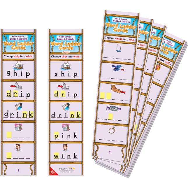 Short Vowels, Blends and Digraphs Word Ladder Cards - 28 cards ...