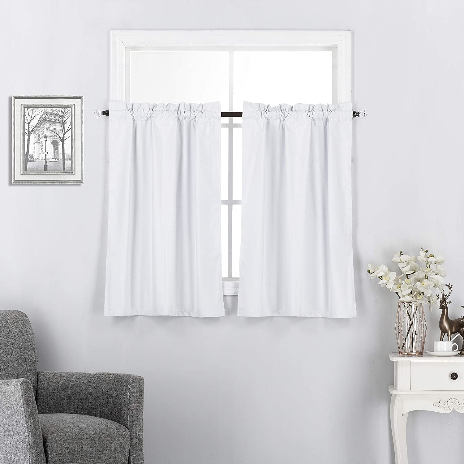 "Insulated White Curtains 27""W x 36""L, for Kitchen, Bathroom ...
