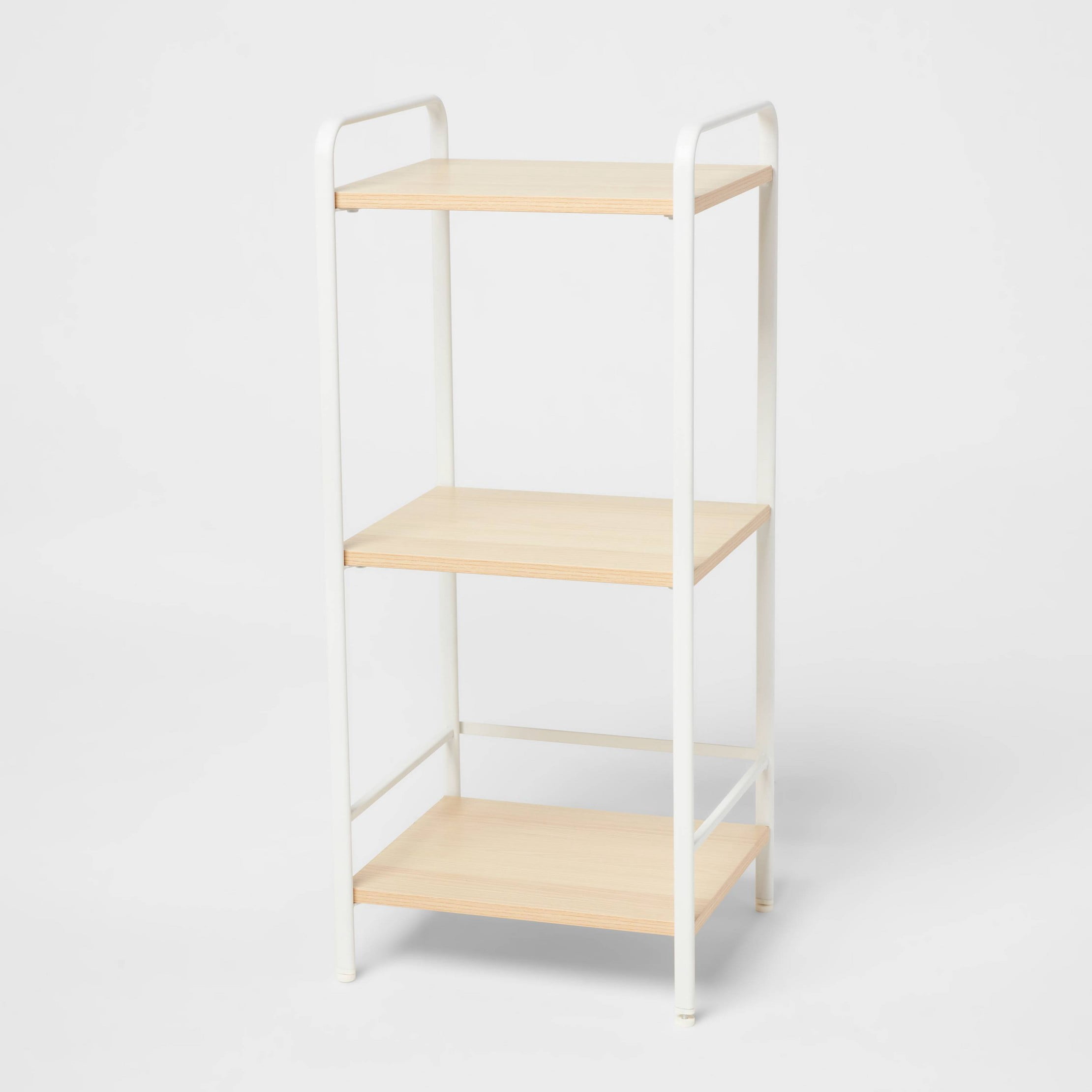 Short Wood Bath Storage Tower White Metal: Powder-Coated Steel, 3-Tier ...