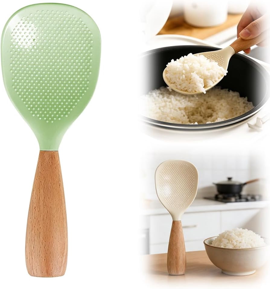 Short Wooden Handle Silicone Spatula, 2026 New Non Stick Standing Rice ...