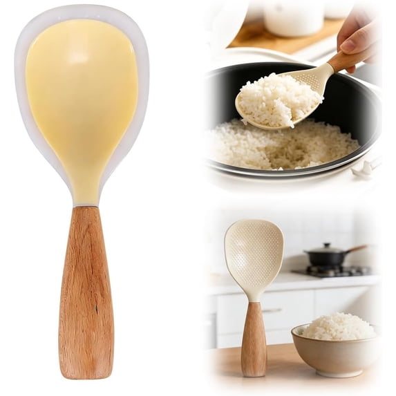 Short Wooden Handle Silicone Spatula, 2026 Non Stick Standing Rice ...