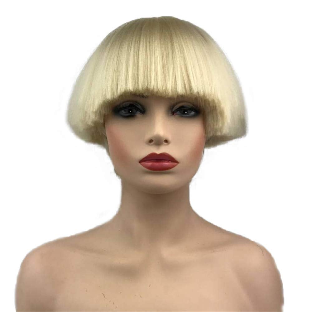 Short Yaki Straight Synthetic Wigs Mushroom Head Wig Bowl haircut Wigs ...