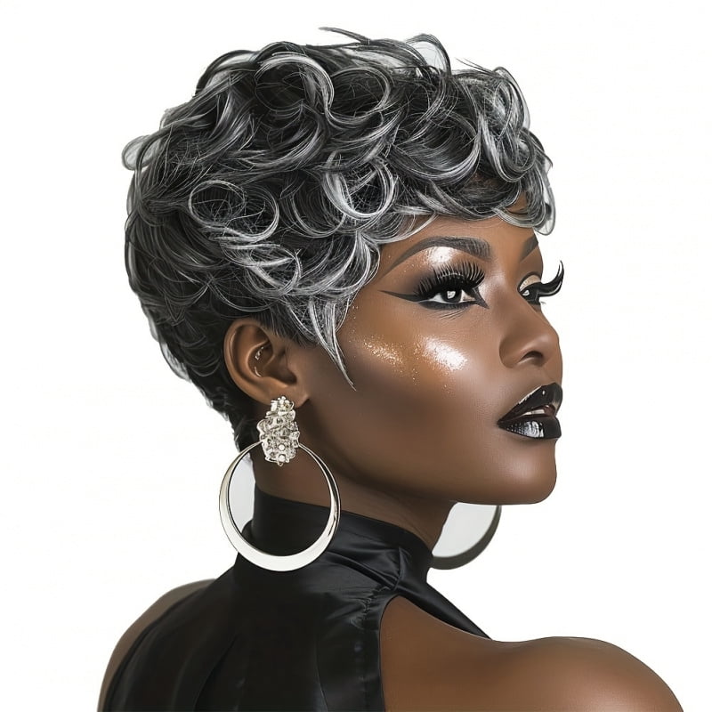 Short curly hair wig with bangs - Heat-resistant synthetic fiber, 180% ...