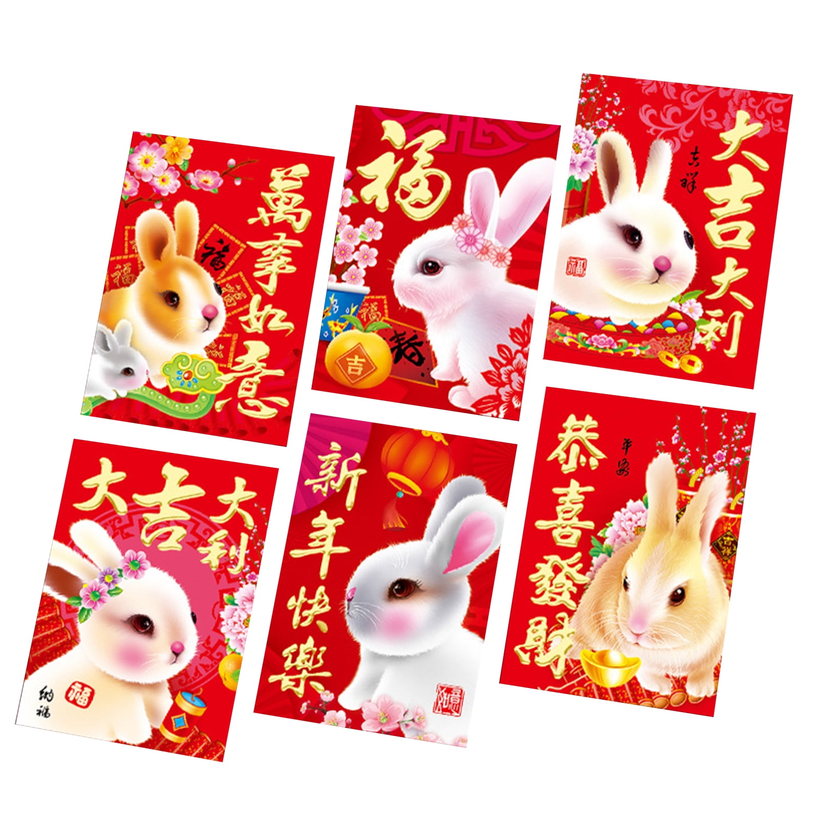(Short version, 6 pieces/pack, 3304) 2023 Year of the Rabbit cartoon ...