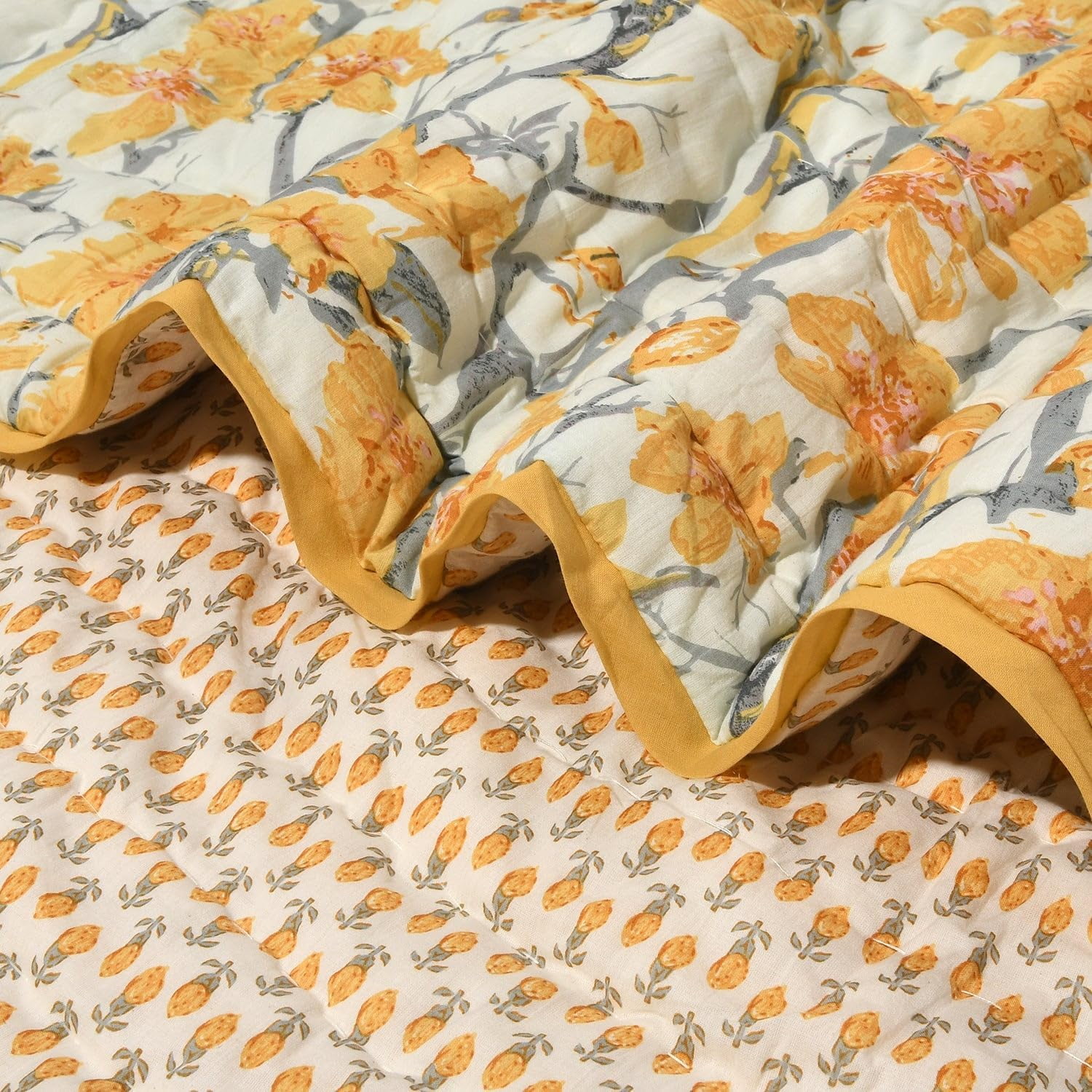 Shortbread Yellow Reversible Throw Quilted Blanket 100% Cotton Quilt ...