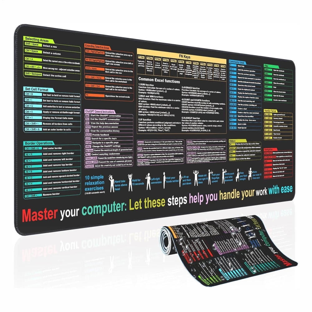 Shortcut Mat Mousepad With Shortcuts Non-Slip Desk Pad Oversize Dirt ...