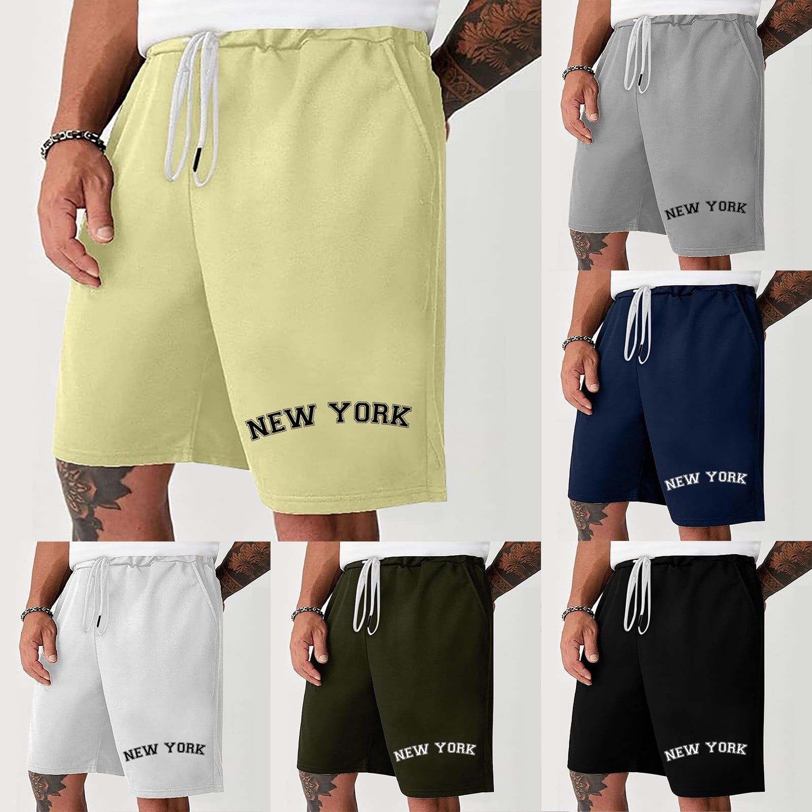 Shorts Men Resort 3D Printed Elastic Waist Drawstring Shorts Holiday ...