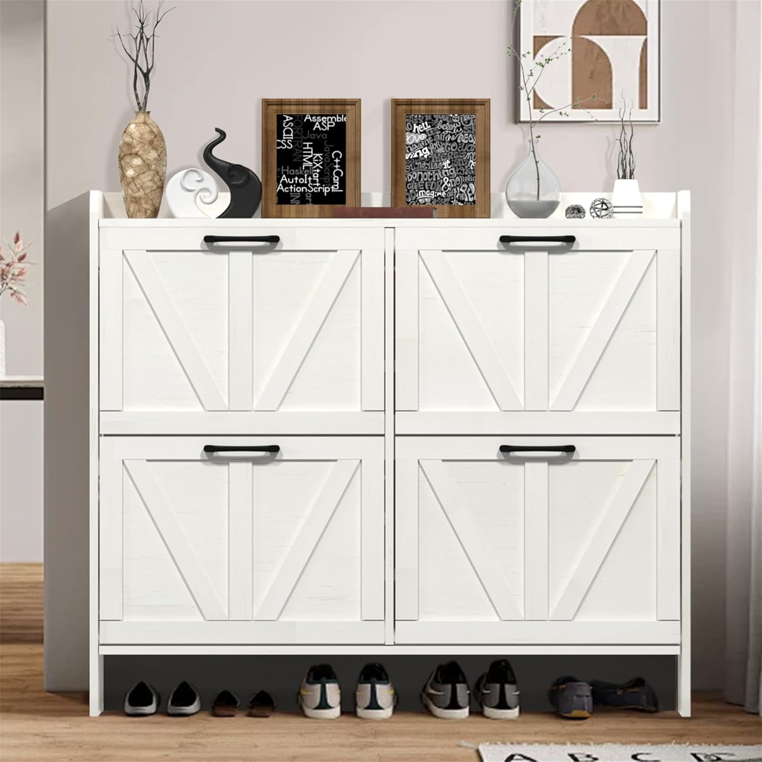 Shose Storage Cabinet for Enterway Hidden Shoe Rack Cabinet with 2 Flip ...