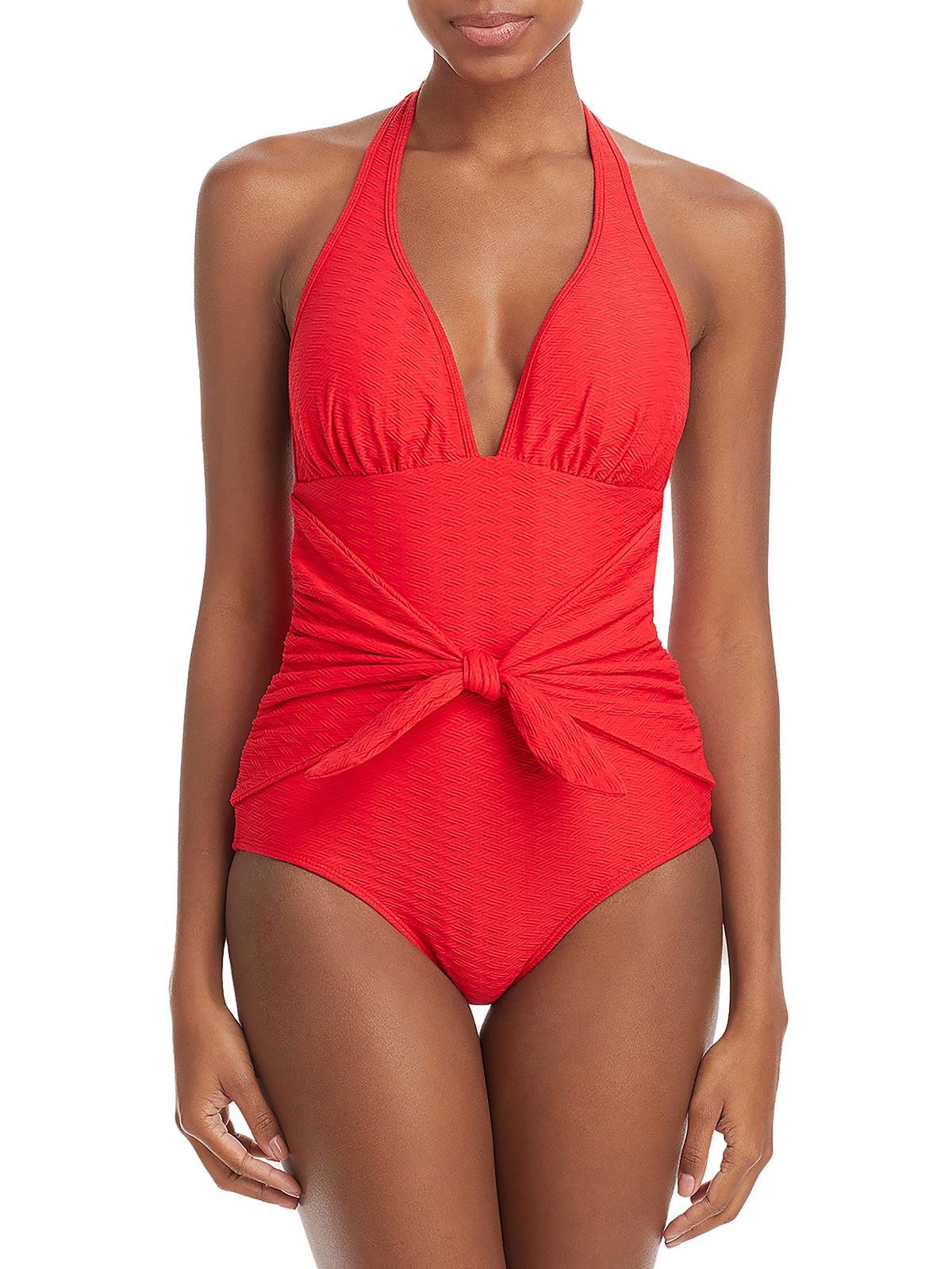 Shoshanna Womens Knot Front Halter One Piece Swimsuit