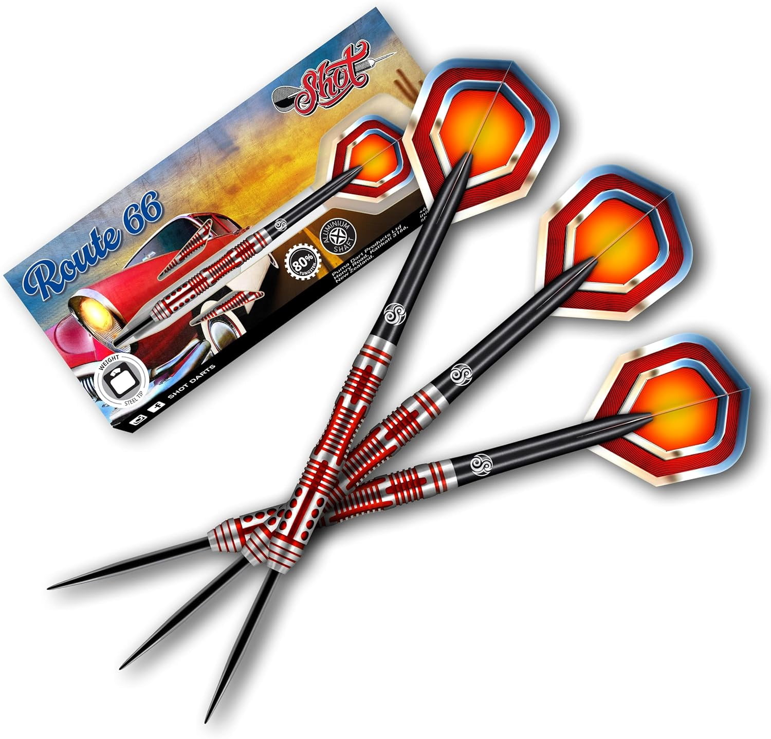 Shot! Darts Steel Tip, Americana Route 66 (23g/24g/25g), 80% Tungsten ...