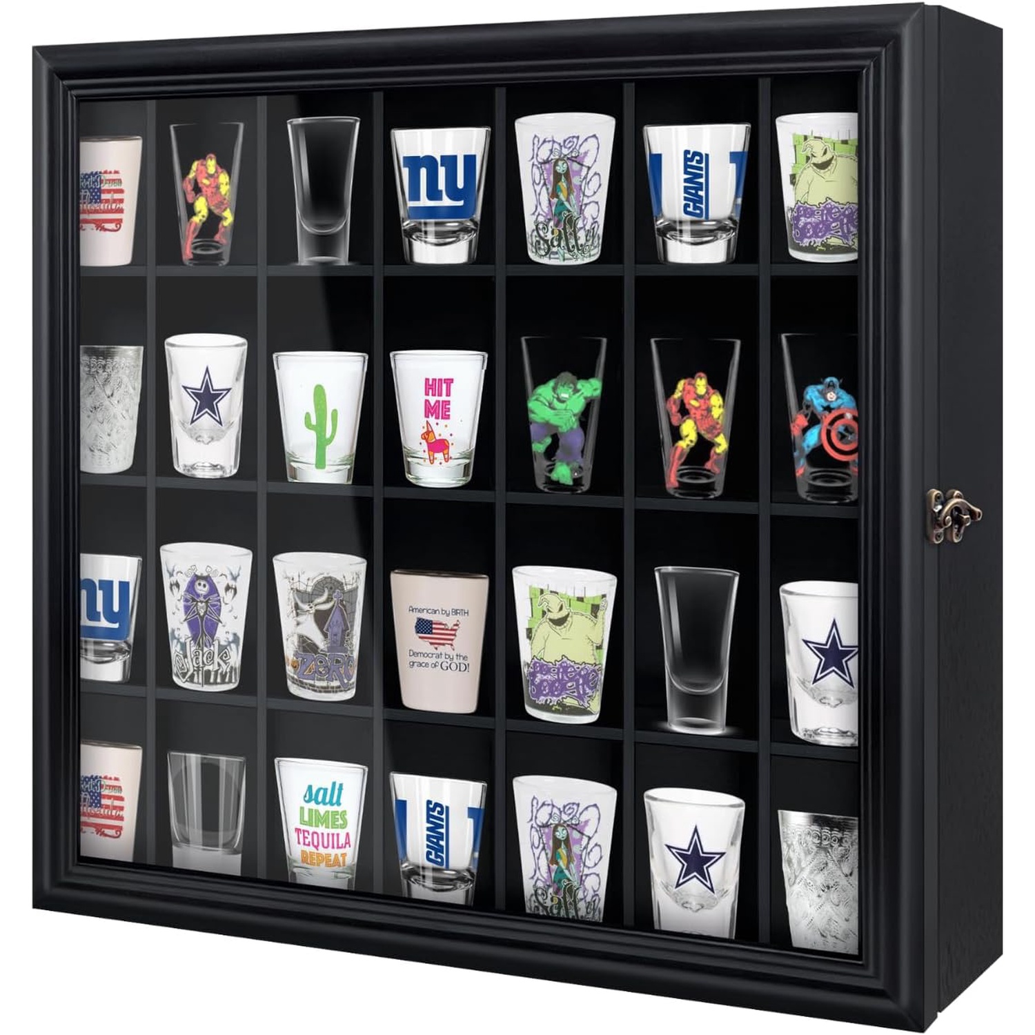 Shot Glass Display Cabinet Solid Wood - Large Display Case for ...