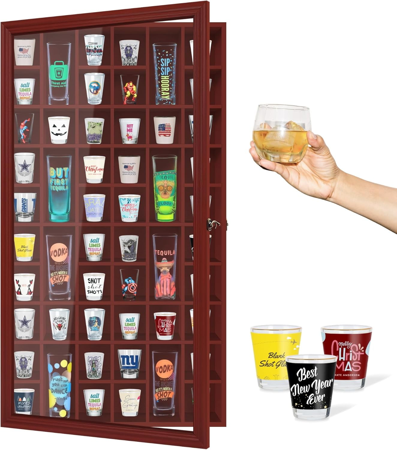 Shot Glass Display Cabinet Solid Wood - Large Display Case for ...