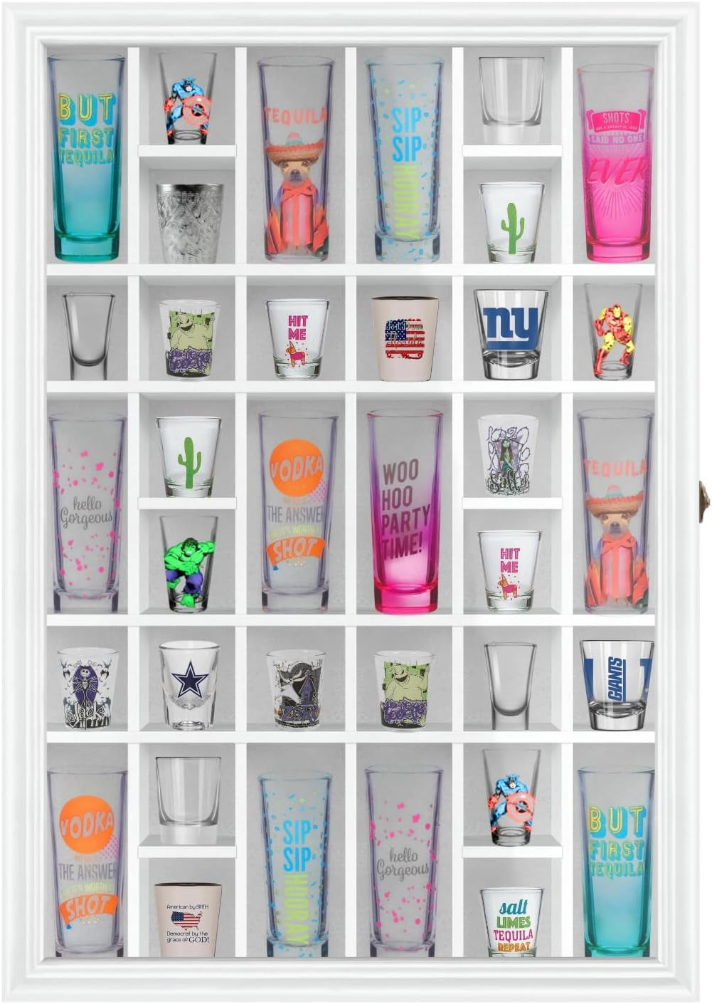 Shot Glass Display Cabinet Solid Wood - Large Display Case for ...