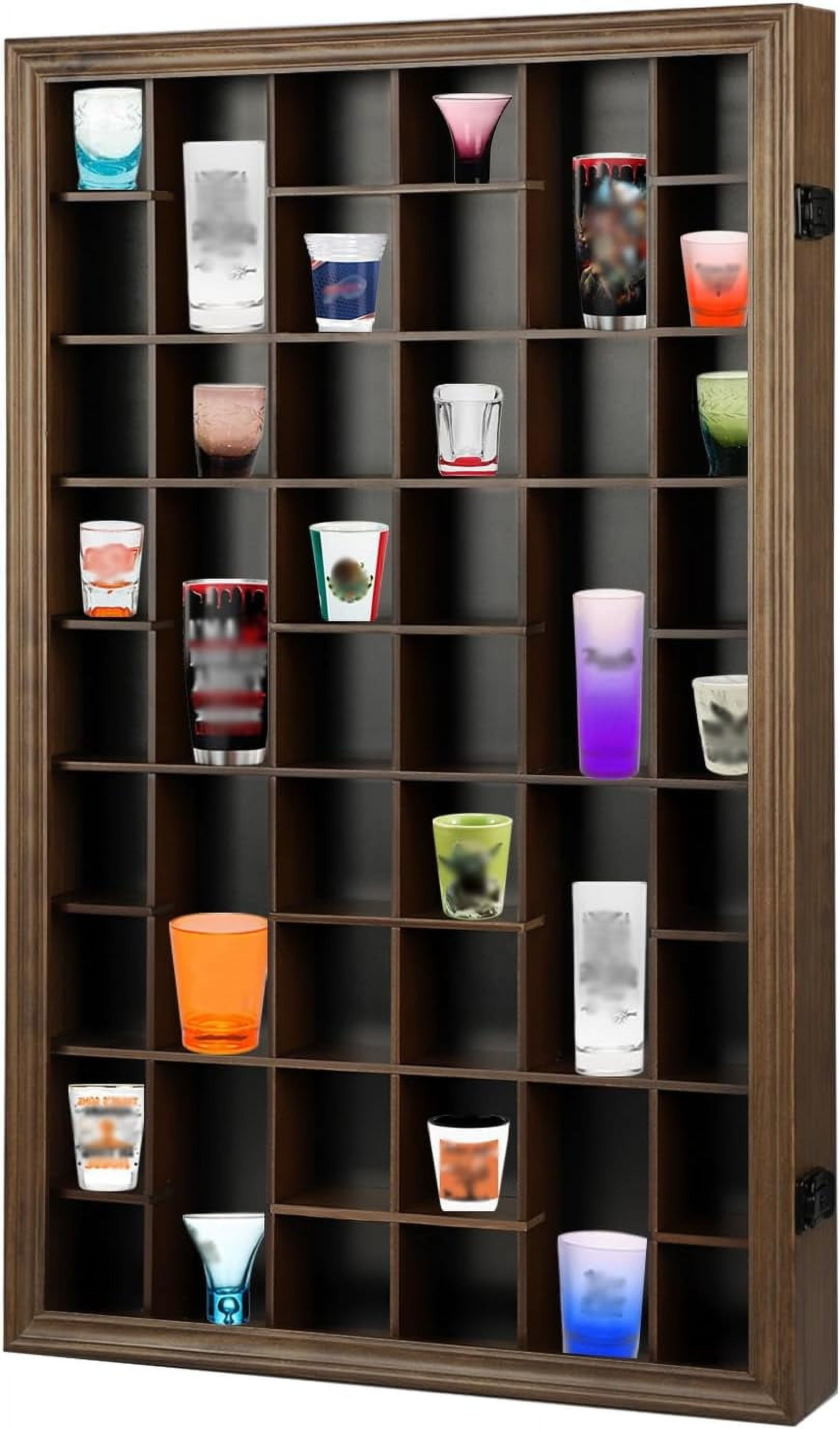 Shot Glass Display Case, 34 Shot Glass Holder Display Case for Wall ...