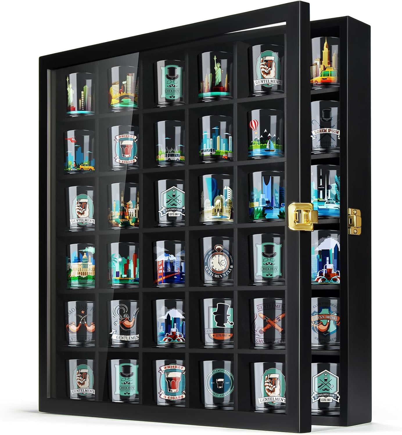 Shot Glass Display Case 36 Slots Glass Display Holder Wall Mounted with ...