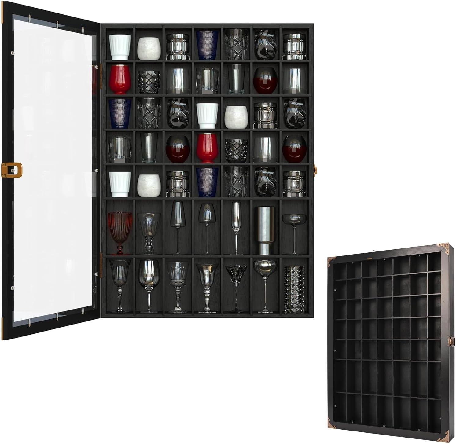 Shot Glass Display Case 49 Slots Cabinet Holder Lockable Wall Mounted ...