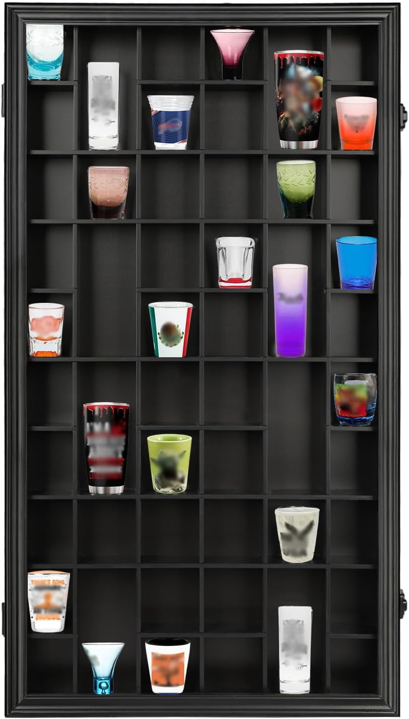 Shot Glass Display Case, 52 Shot Glass Holder Display Case for Wall ...