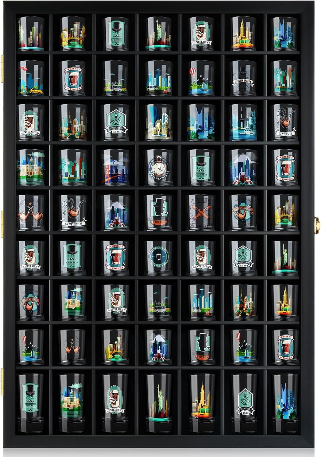 Shot Glass Display Case 63 Slots Glass Display Holder Wall Mounted with ...