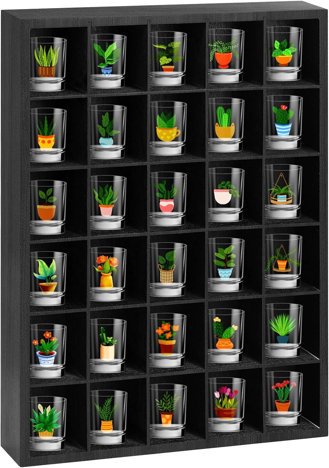 Shot Glass Display Case, Black Wooden Shot Glass Shelf with Removable ...