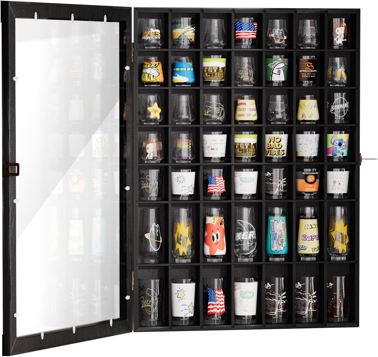 Shot Glass Display Case Large Wood Cabinet Rack Holder with Acrylic ...