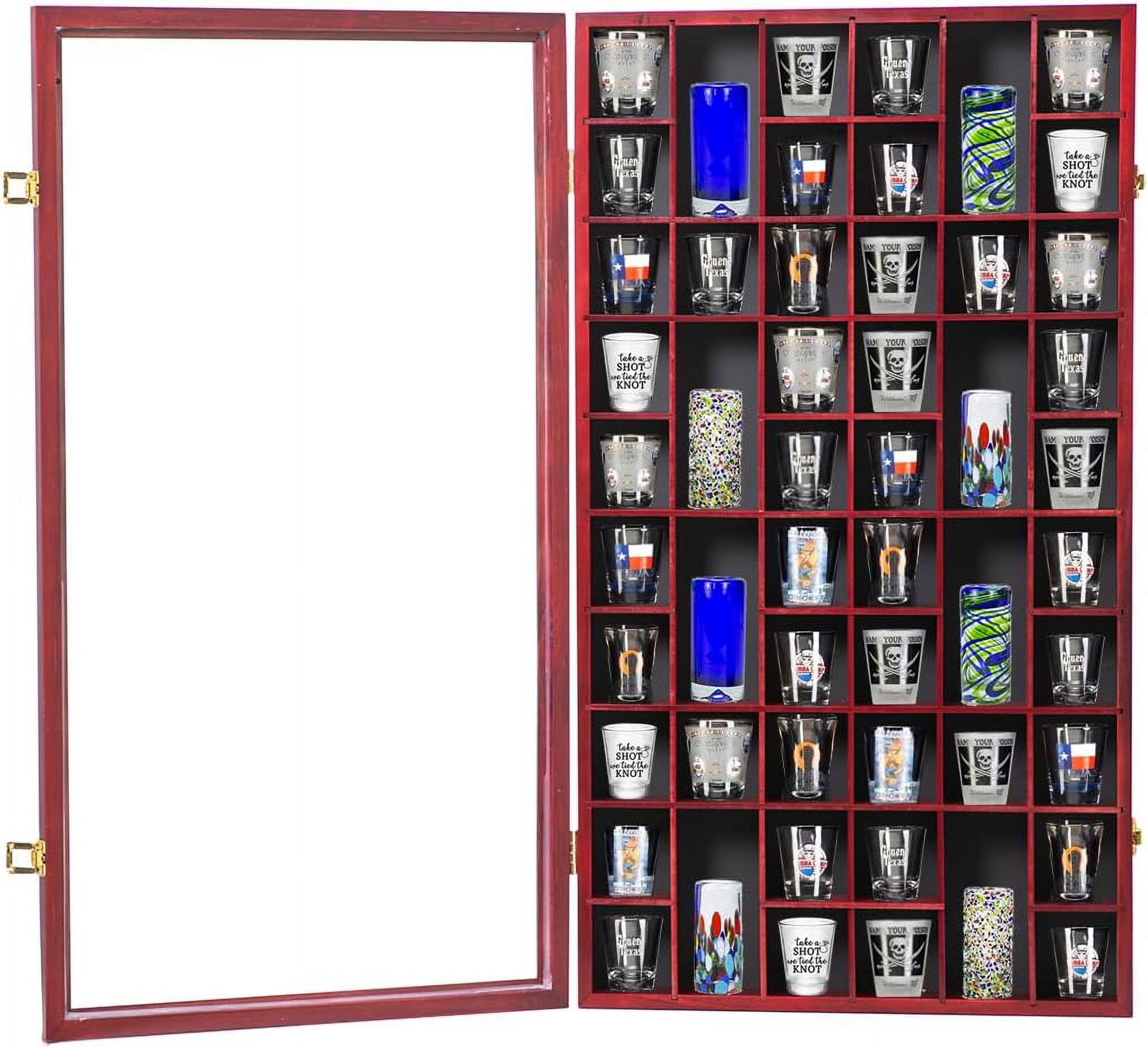 Shot Glass Display Case Large Wooden Cabinet Rack Holder Wall Mounted ...