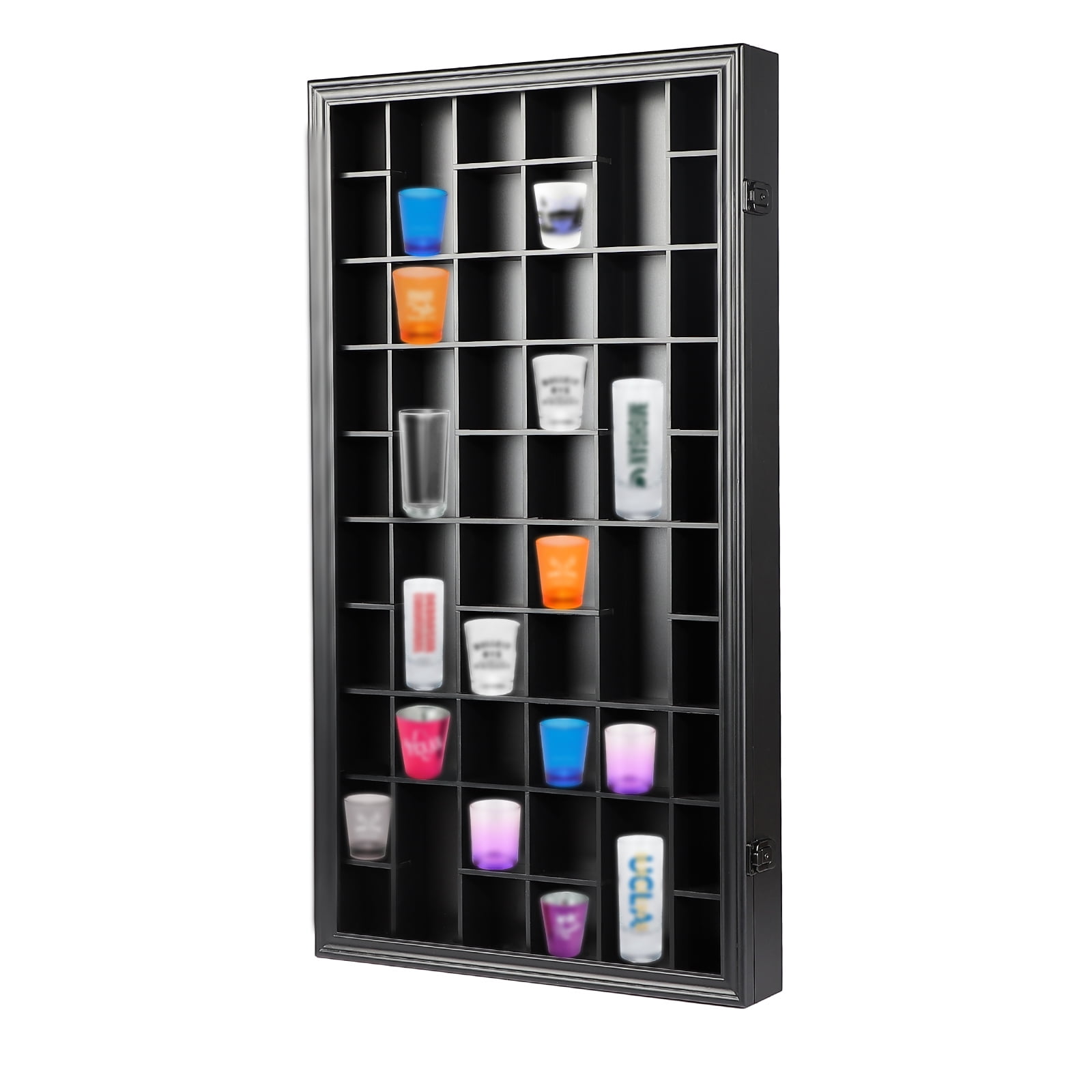 Shot Glass Display Case, Lockable Wall Mount Cabinet, UV Protection ...