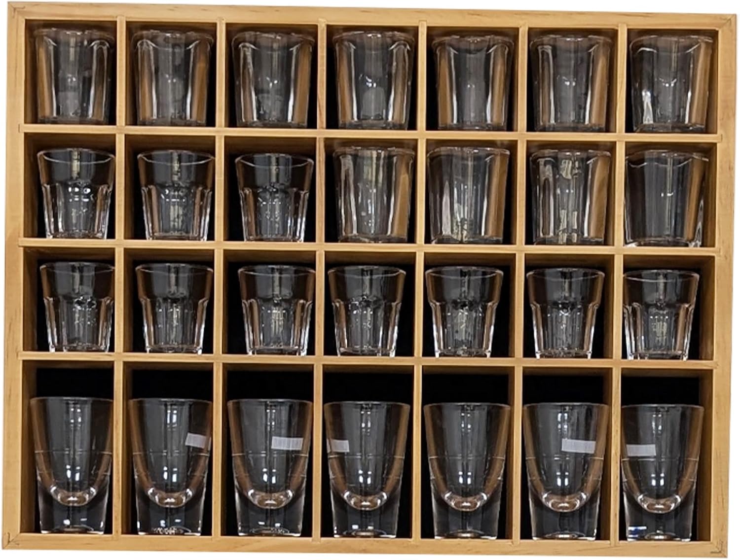 Shot Glass Display Case, Stylish Natural Varnished Glass Display Case ...