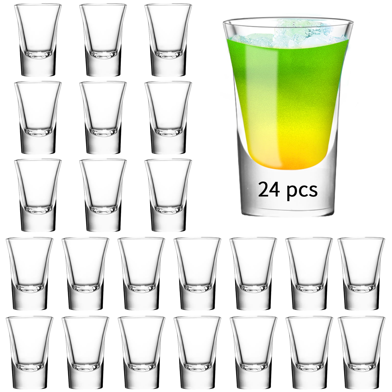 YooYuuk Shot Glass Set of 24, 1.2 oz Clear Glasses with Heavy Base, for ...