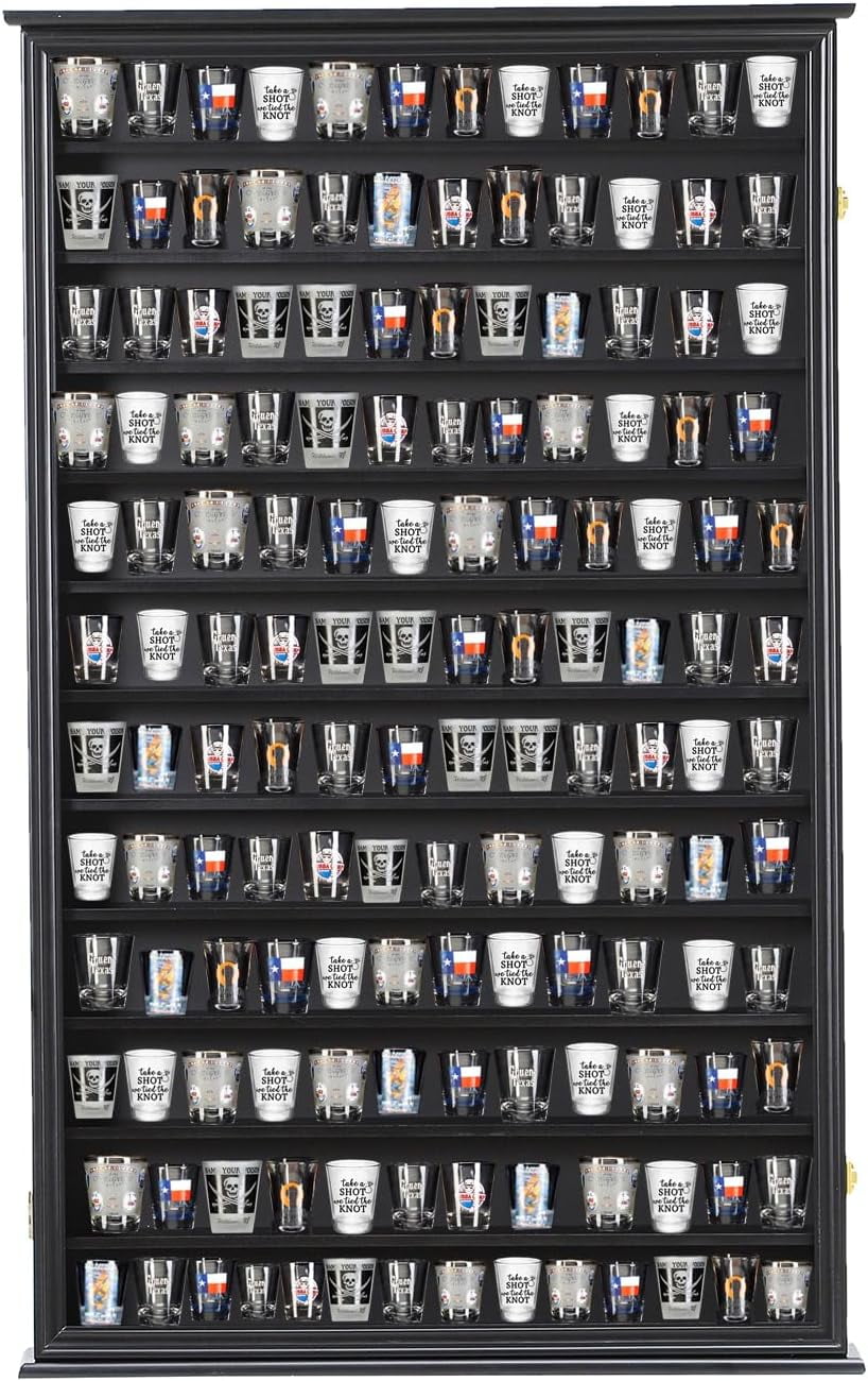 Shot Glass Storage Display Case Large Solid Wood Cabinet Rack Holder ...