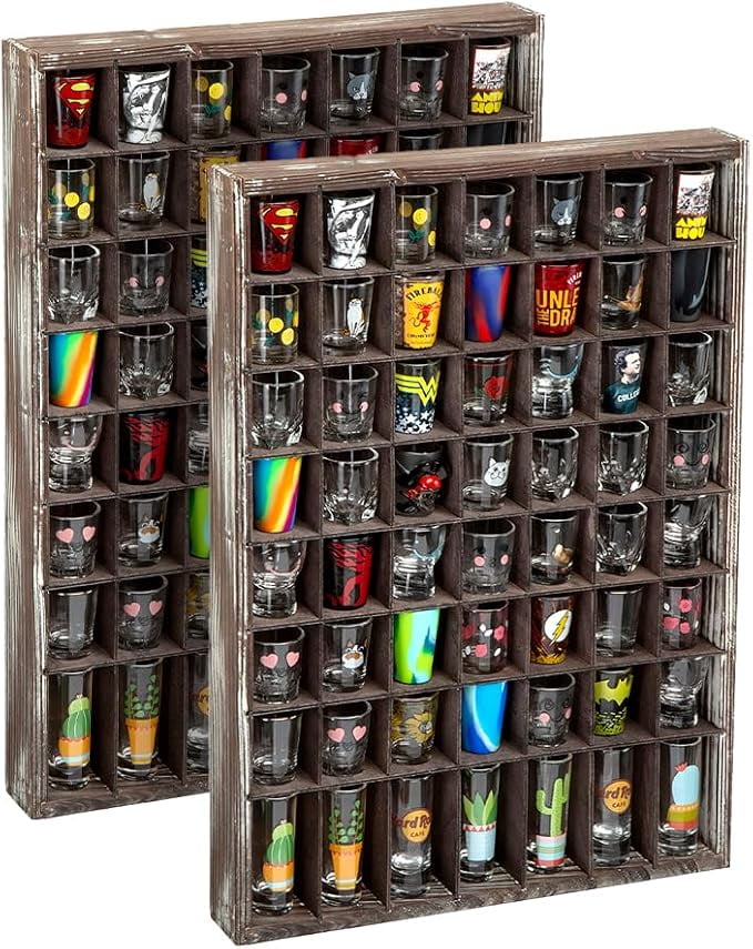 Shot Glasses Display Case(Set of 2) 56 Compartments Wall Mount Pint ...