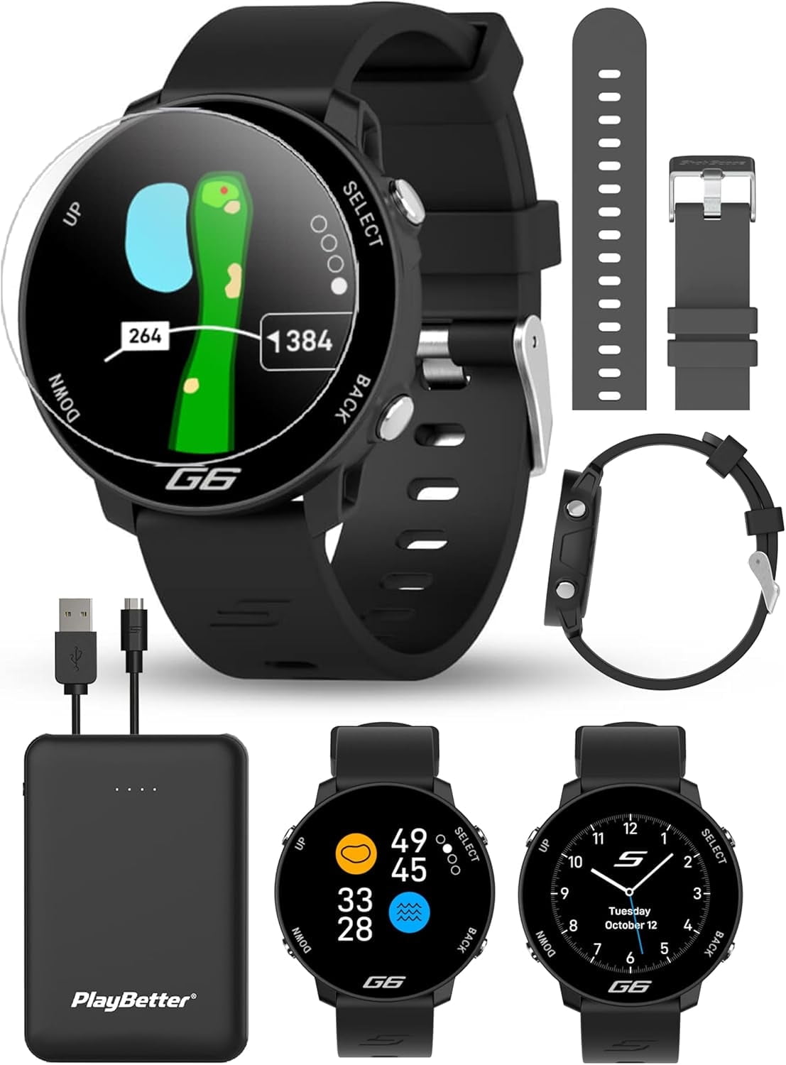 Shot Scope G6 Golf GPS Watch Bundle with Extra Carbon Gray Straps ...
