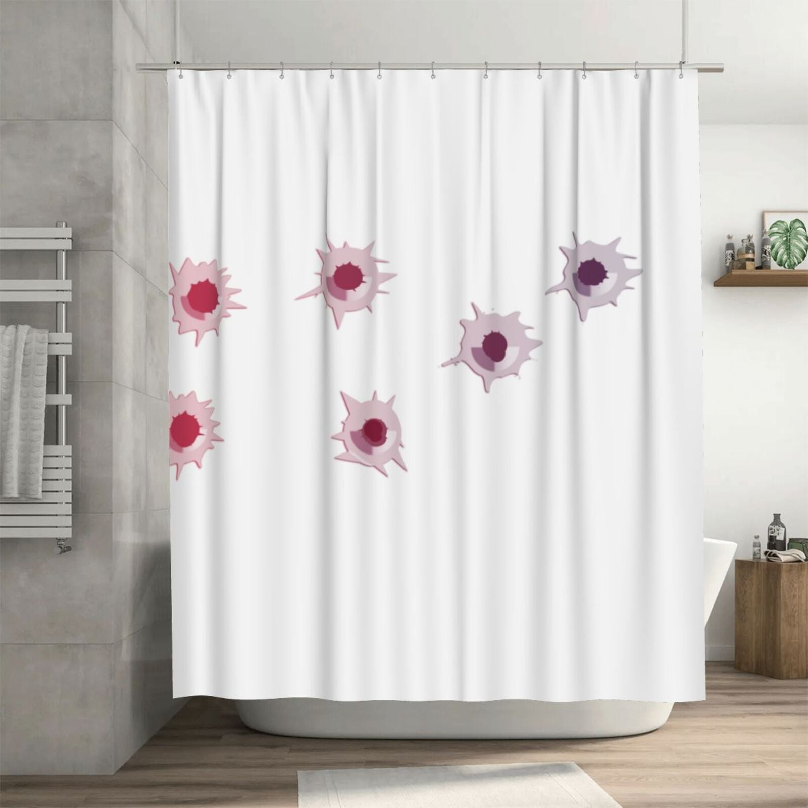 Shots Bullet Holes Pattern Shower Curtain, Drak Red Waterproof Bath ...