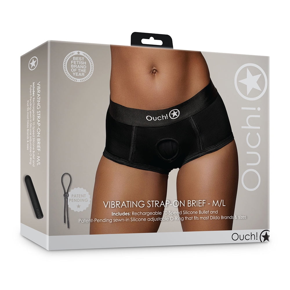 Shots Ouch! Vibrating Strap-on Brief Black M/L - Walmart.com