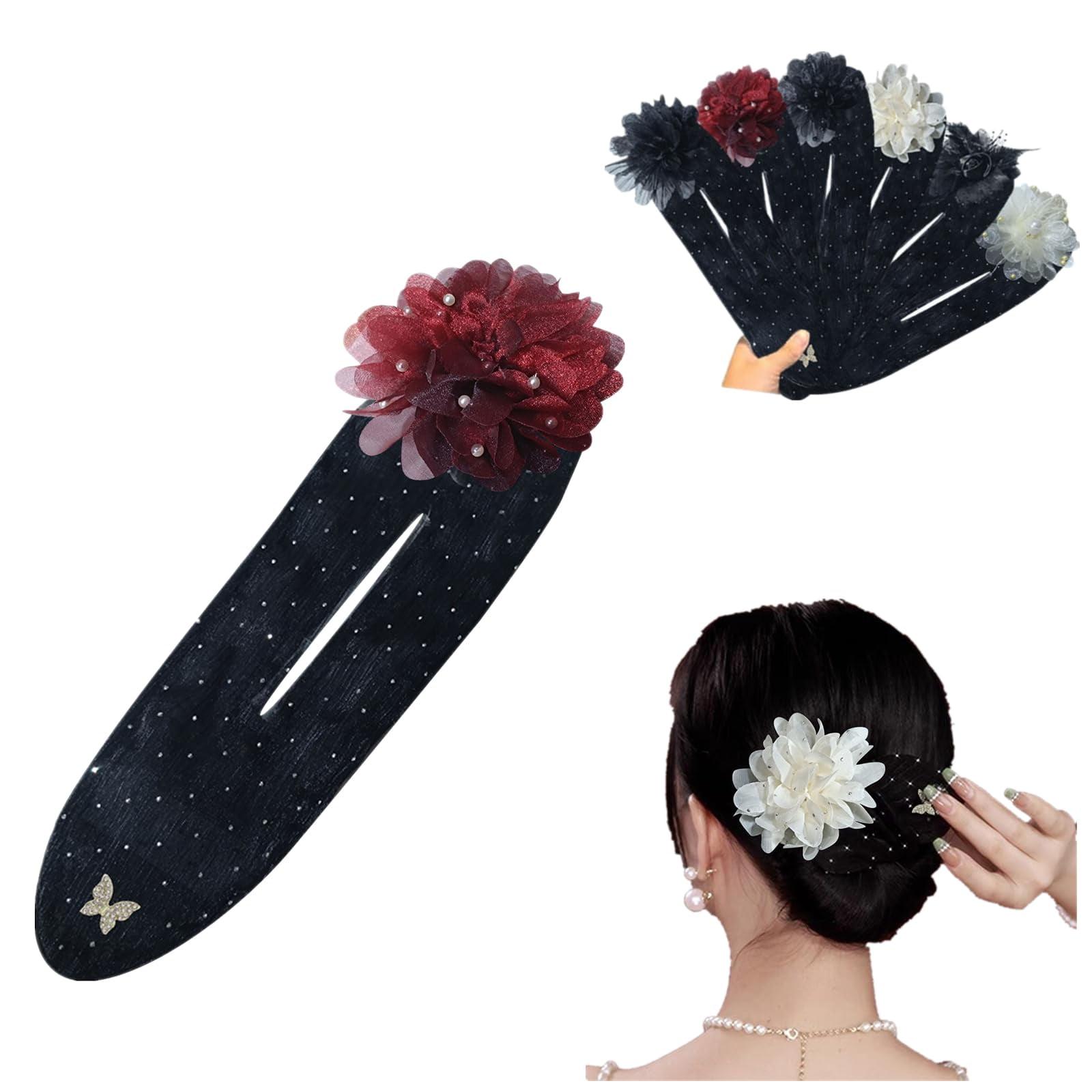 ShouWei Hand Embroidered Flowers Deft Bun - Hair Bun Maker with Floral ...