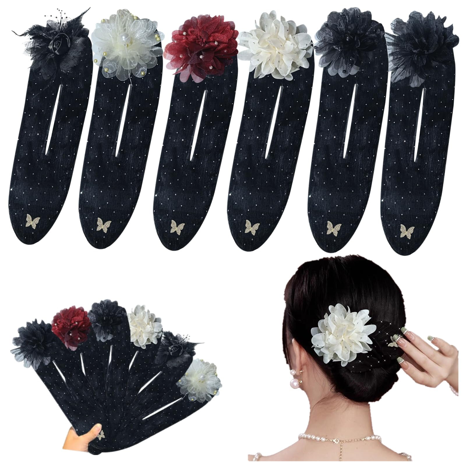 ShouWei Hand Embroidered Flowers Deft Bun - Hair Bun Maker with Floral ...
