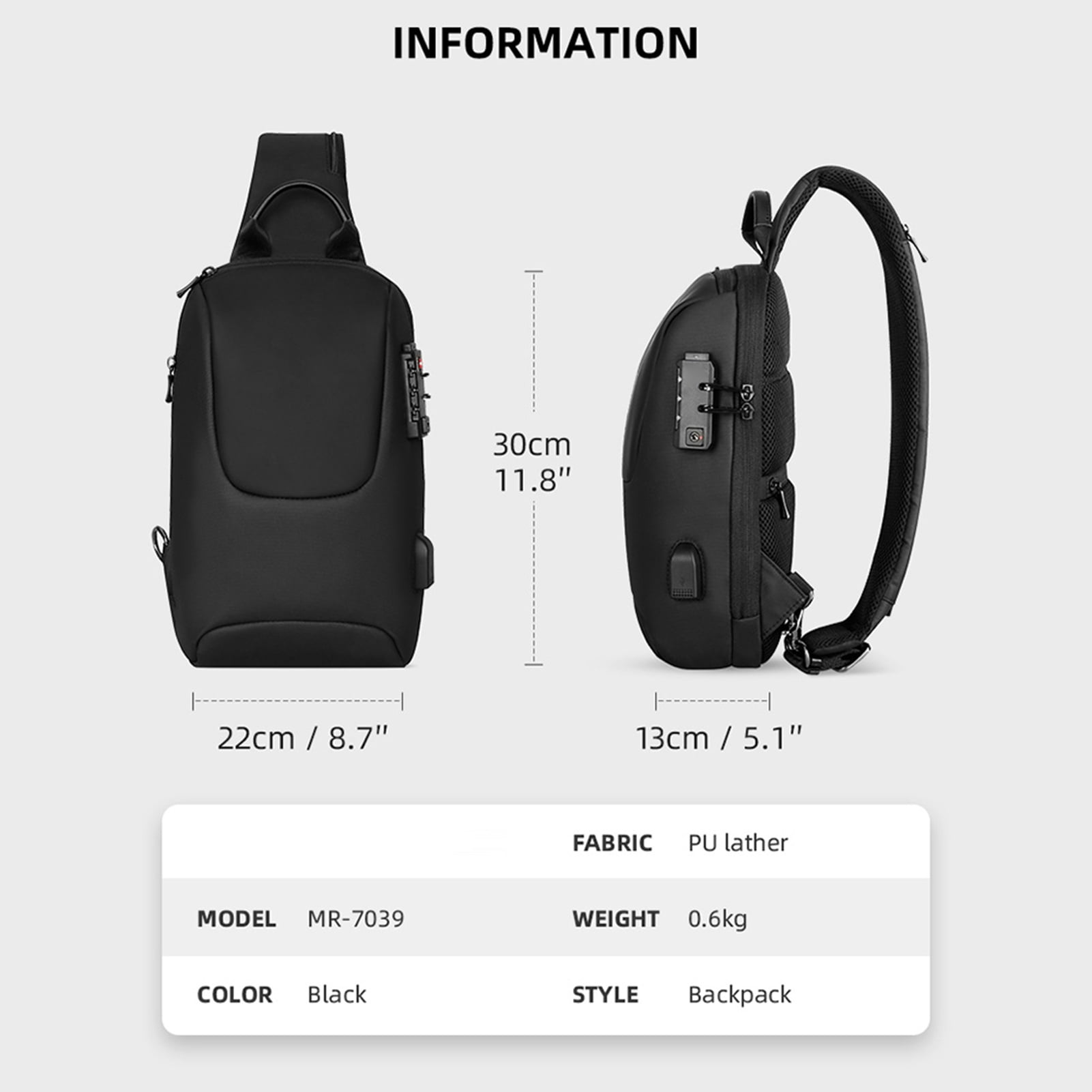 Shoulder Bag Chest TSA Lock Crossbody Men Bag Waterproof USB Charge ...