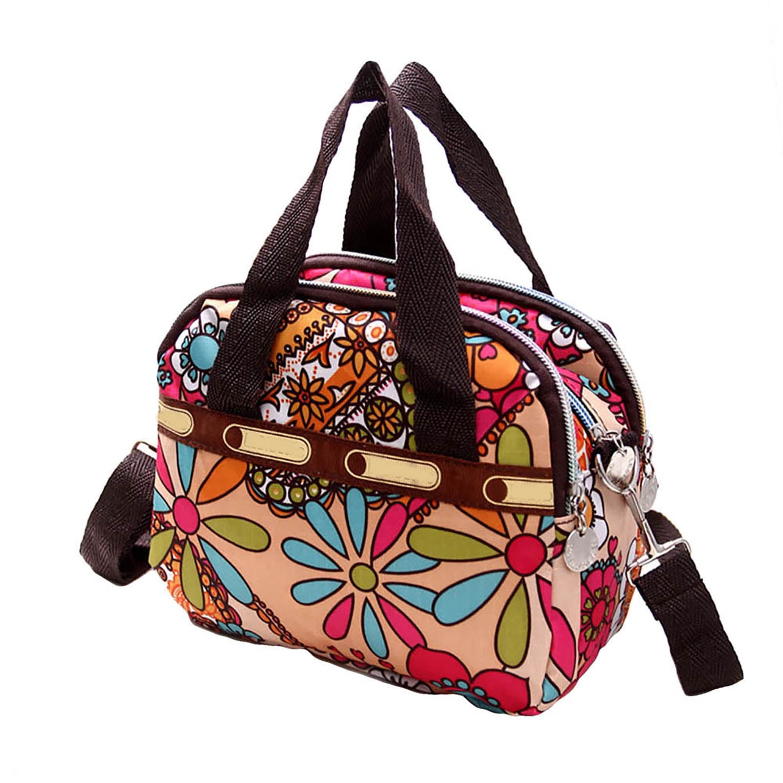 Shoulder Bag Contrast Colors Multi Pocket Zipper Tote Floral Print ...