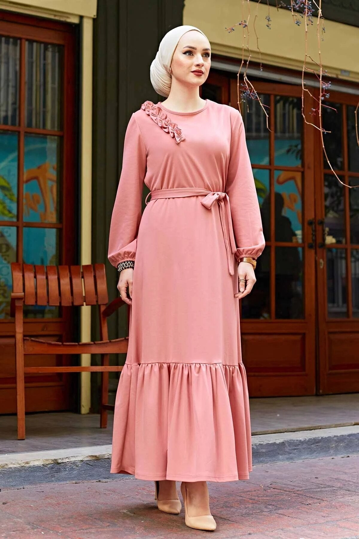 Shoulder Frilly Four Seasons Dress For Women 2021 Turkish Women's ...