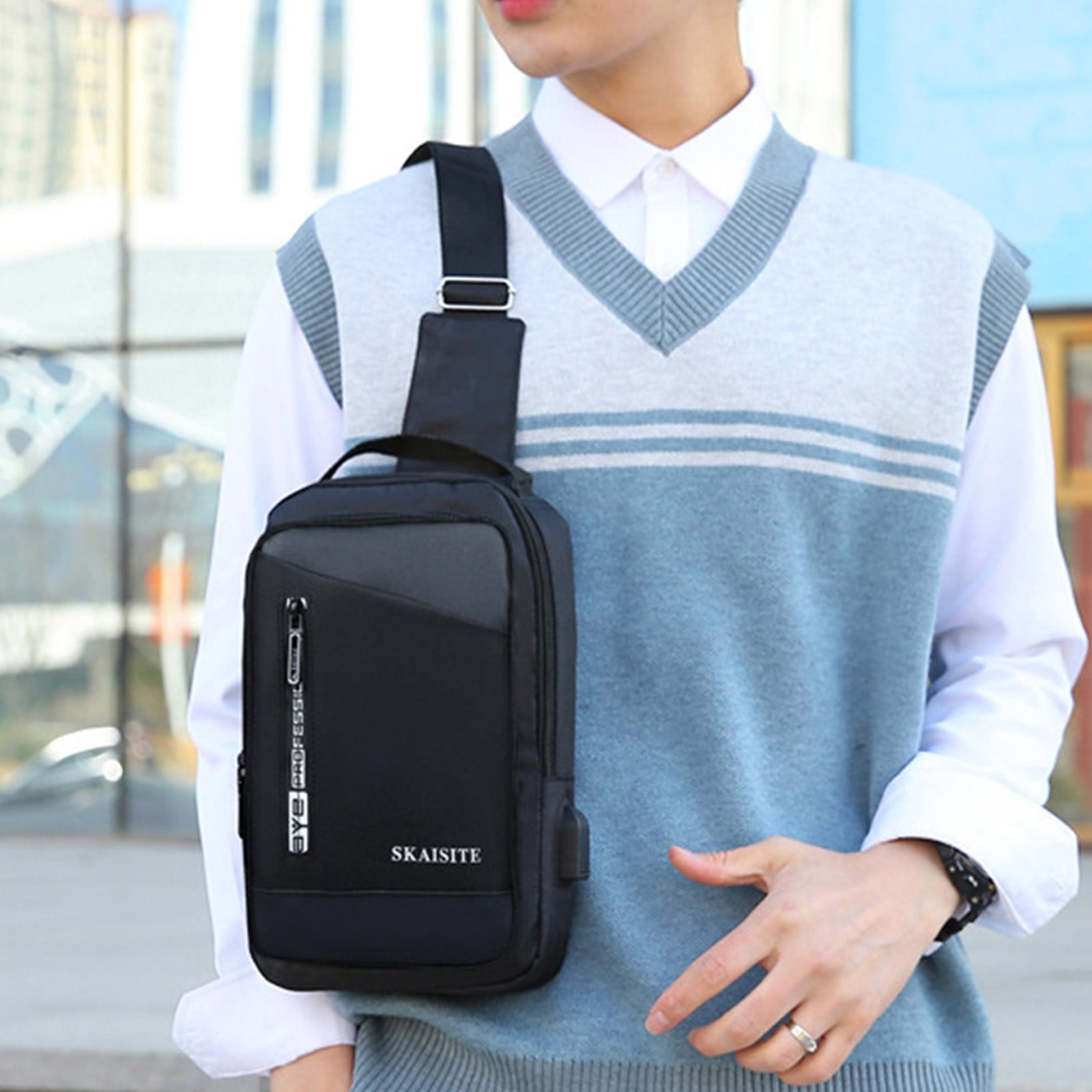 Shoulder Strap Bag Messenger Backpack With USB Hole Shoulder Strap ...