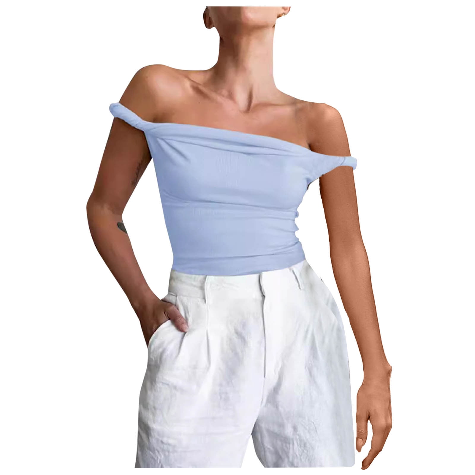 Off Shoulder Tank Tops for Women Sleeveless Cami Y2K Slim Fit Crop ...