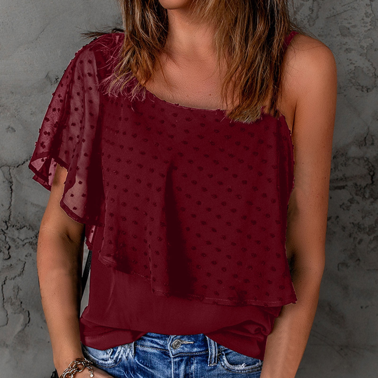Off The Shoulder Tops For Women Short Sleeve Chiffon Blouse 2 Wearing ...