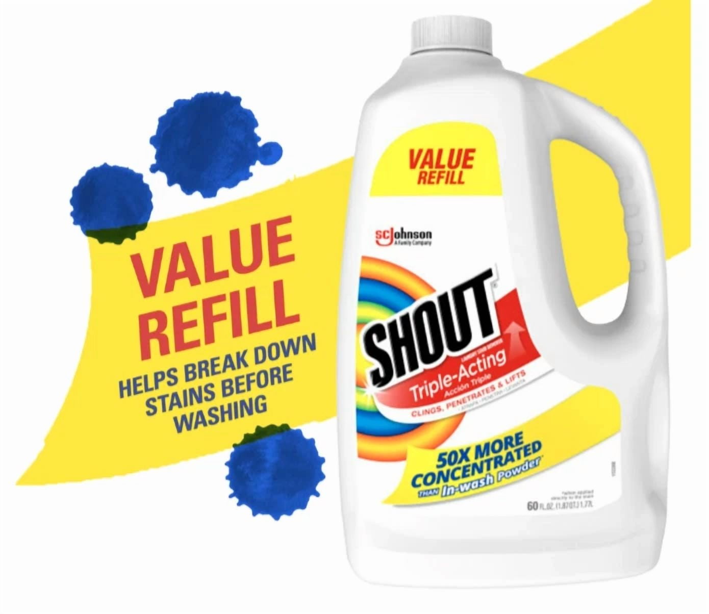 Shout Laundry Stain Remover Refill 60Oz | Triple Acting Cleaner | One ...