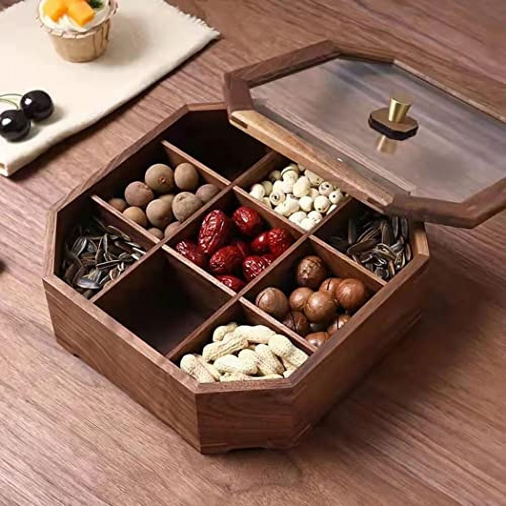 Show Box 9 Compartments Snack Storage Box Container Solid Black Walnut ...