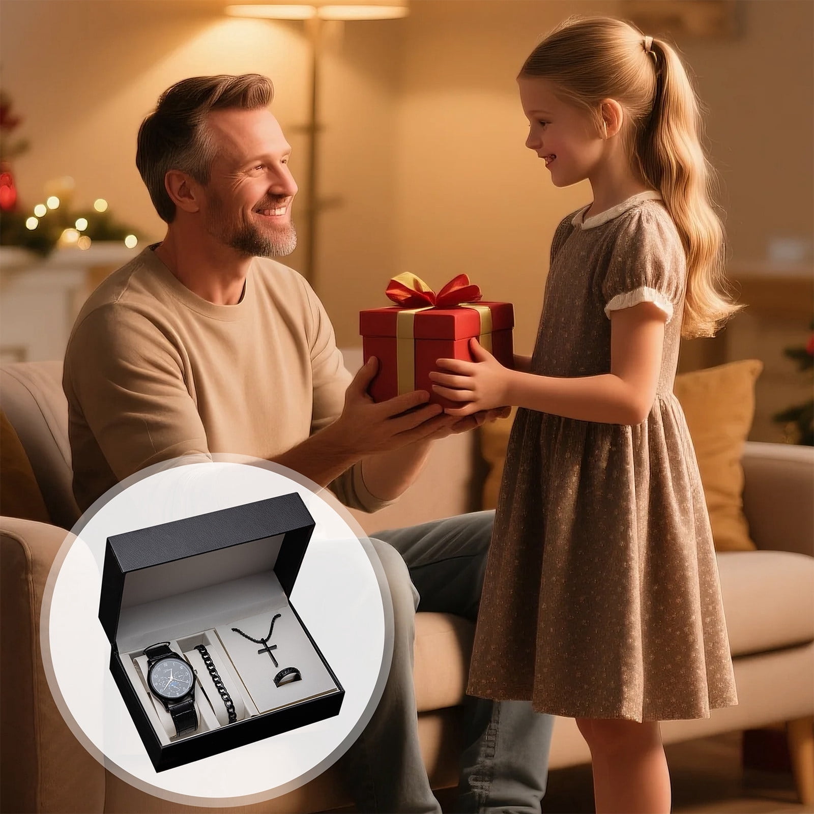 Show Dad Love: Men's Quartz Watch Set with Bracelet, Cross Necklace ...