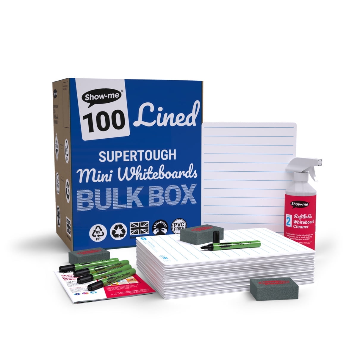Show-me Bulk Box of 100 x A4 Lined/Plain SUPERTOUGH dry erase boards ...