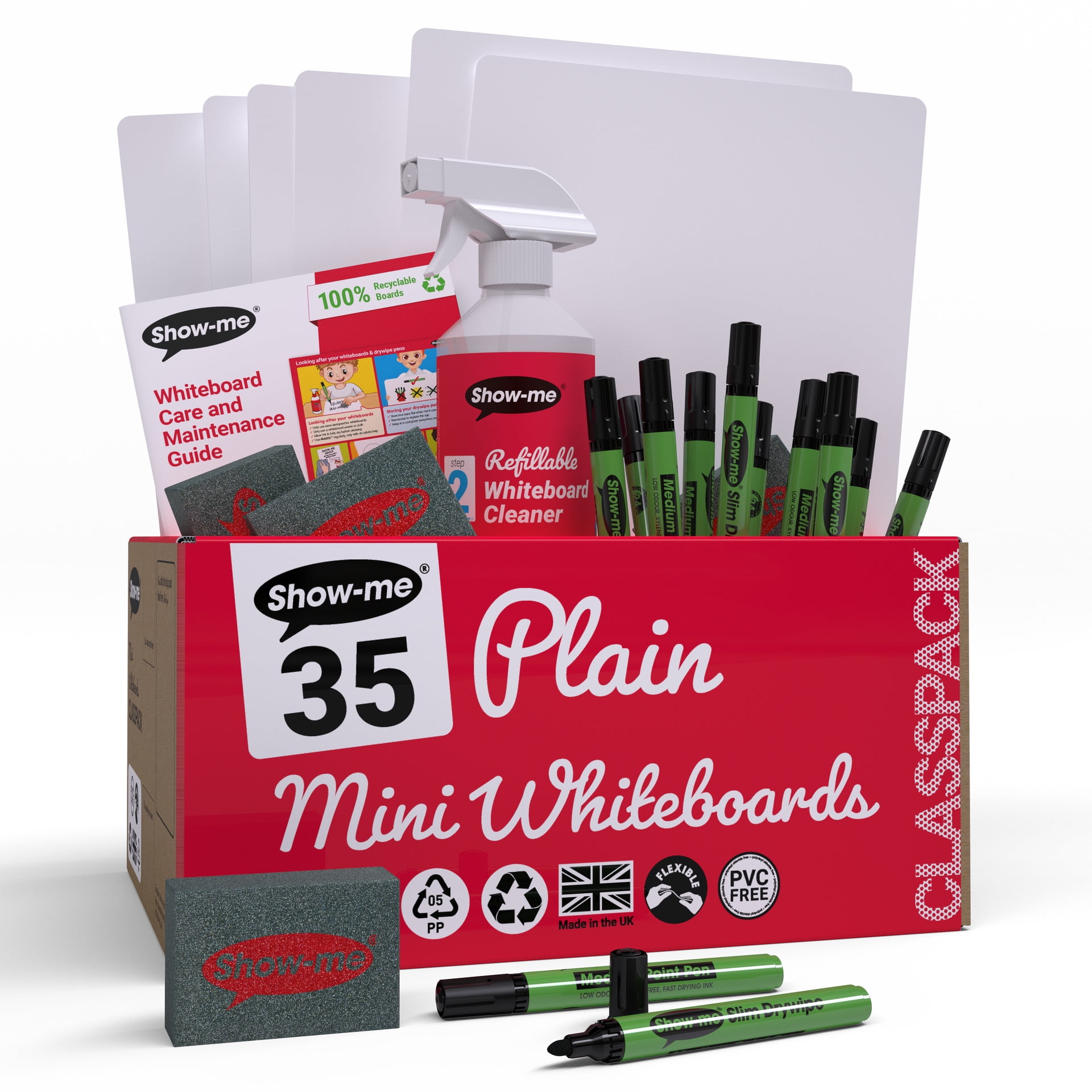 Show-me Classpack of 35 x A4 Plain/Plain dry erase boards, with pens ...