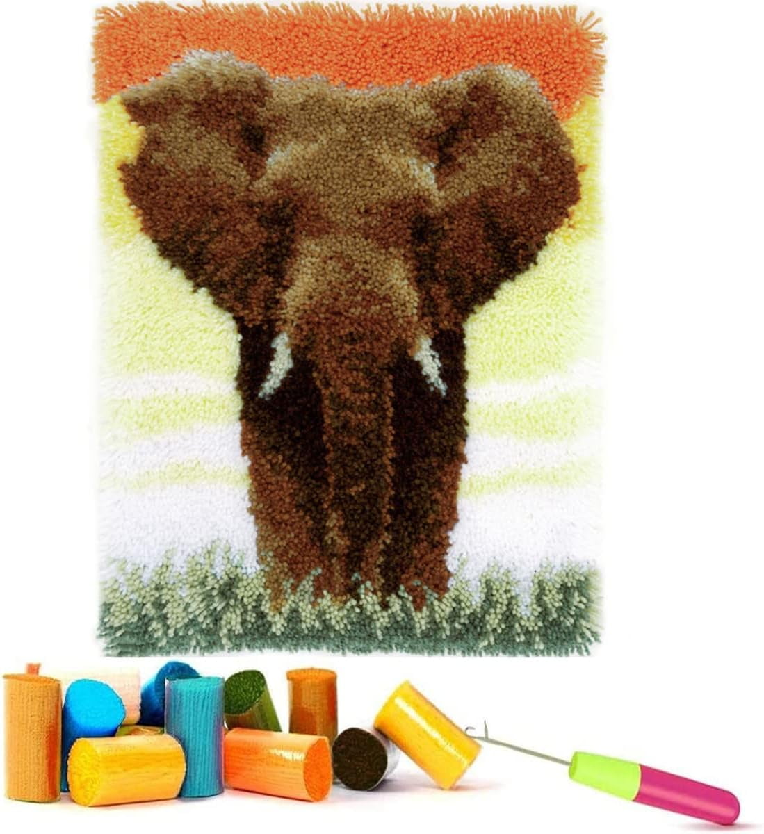 ShowNiceArt Latch Hook Kits for Adults，Elephant | DIY Crochet Kit for ...