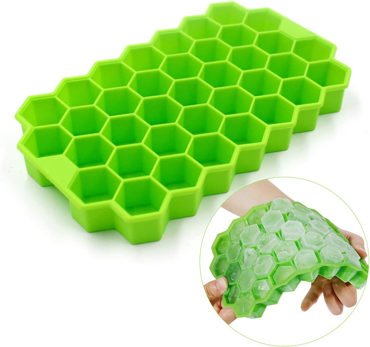 Showay 1 Pack Household Silicone Ice Cube Tray Box With Cover Honeycomb Tray Homemade 37 Grid ...
