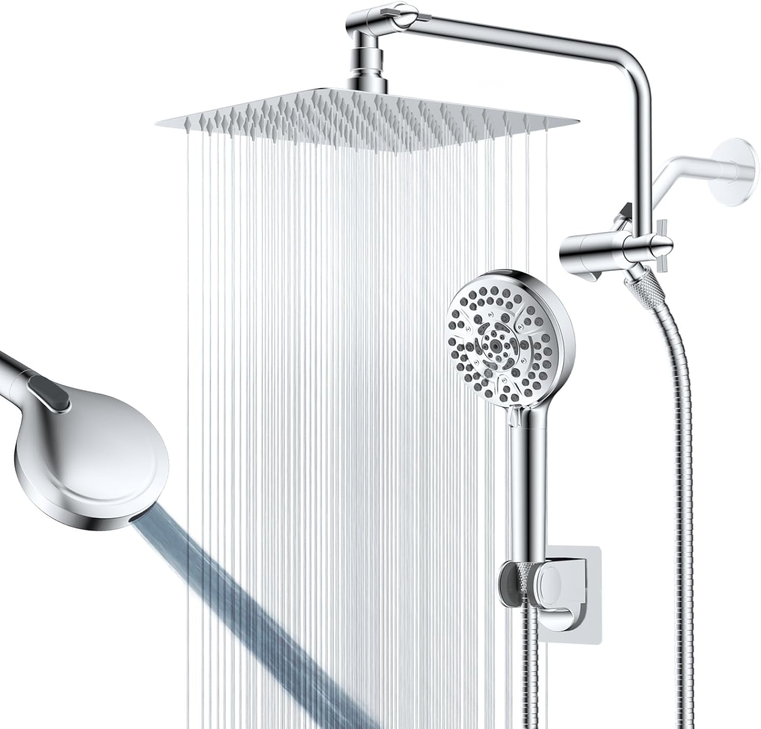 Shower , 10" High Rainfall/Handheld Shower Combo with 11" Extension Arm ...