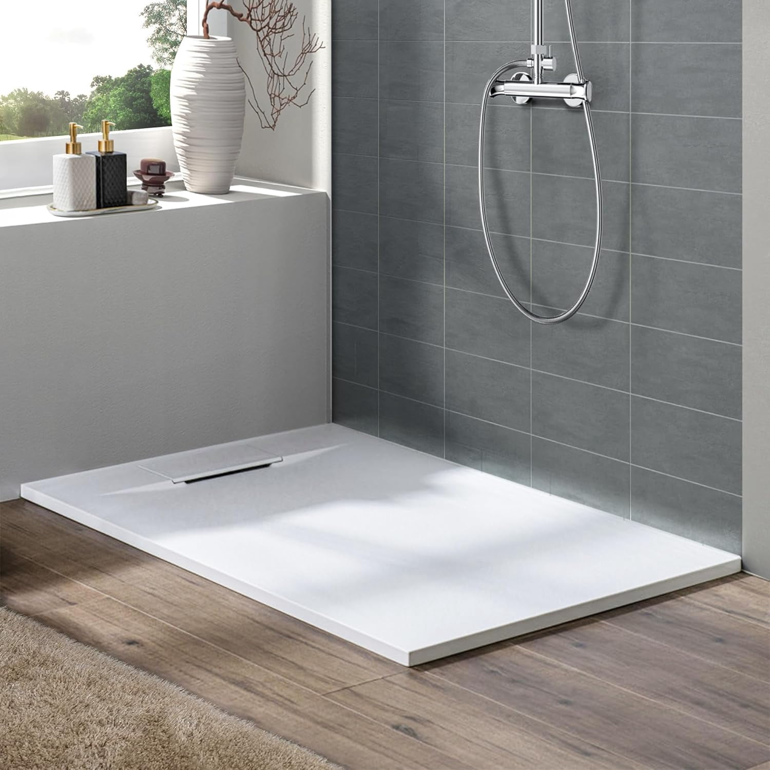 Shower Base Single Threshold Shower Tray with Center Drain Rectangle ...